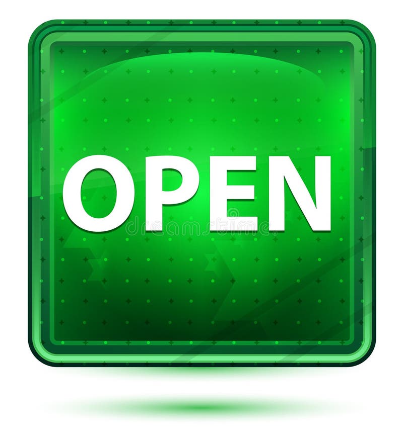 Open Neon Light Green Square Button Stock Illustration - Illustration ...