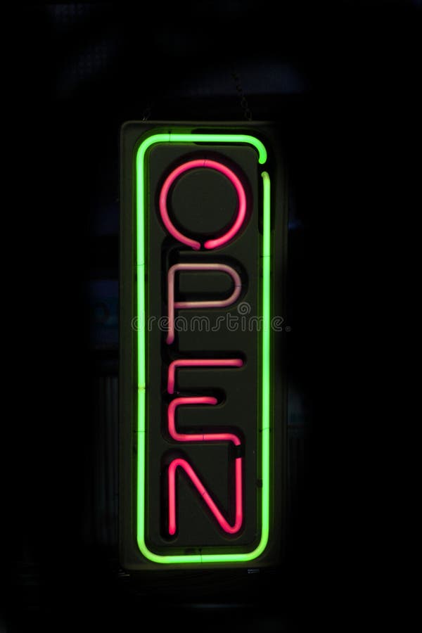 Purple and Green Neon Open Sign Stock Image - Image of communications ...