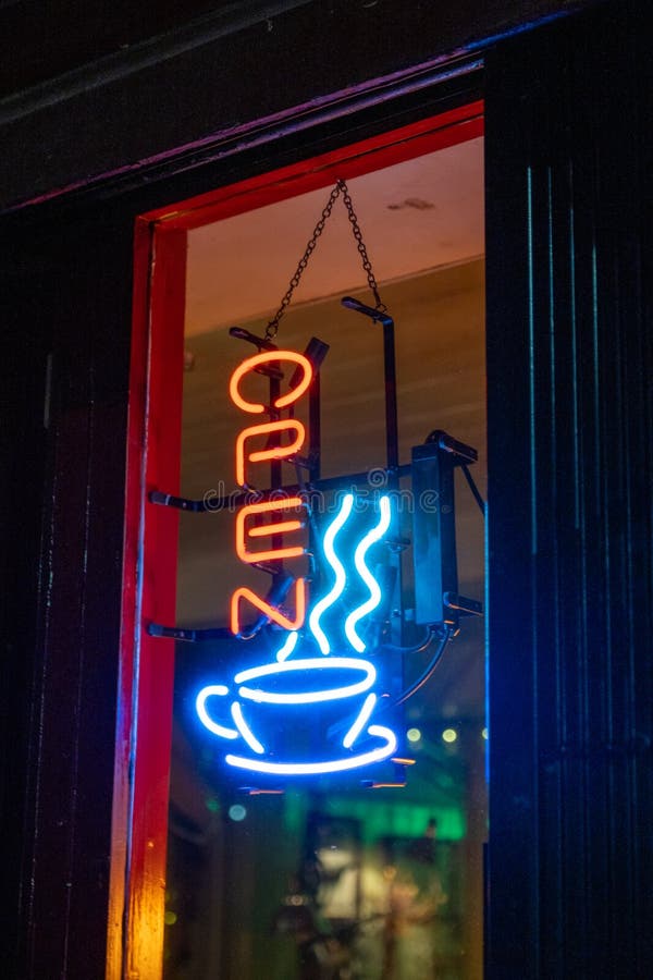 Open Cafe Neon Sign stock photo. Image of sign, working - 3927520