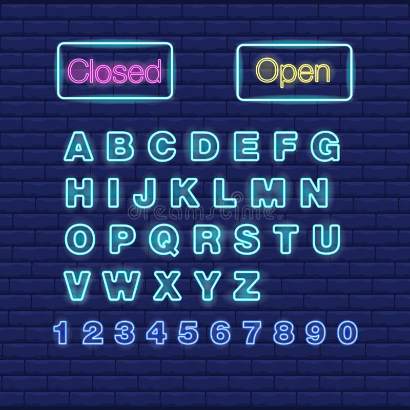 Open Neon Sign Closed Exit Figures Vector Art Stock Vector ...