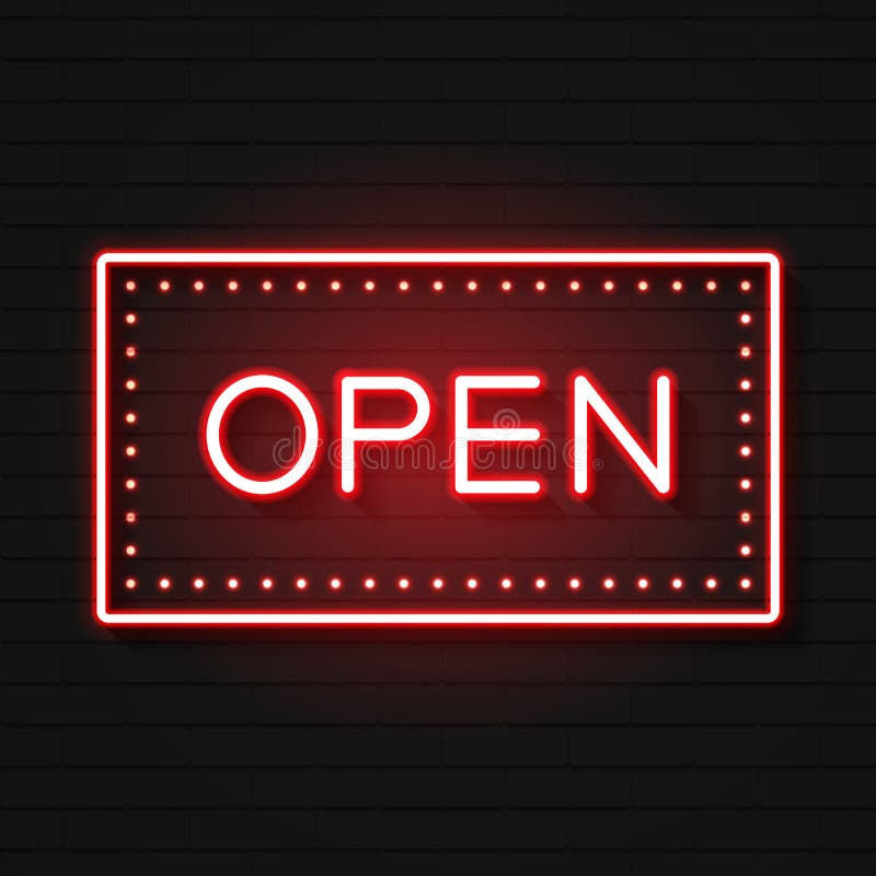 Open Neon Sign. Ready for Your Design, Greeting Card, Banner Stock ...