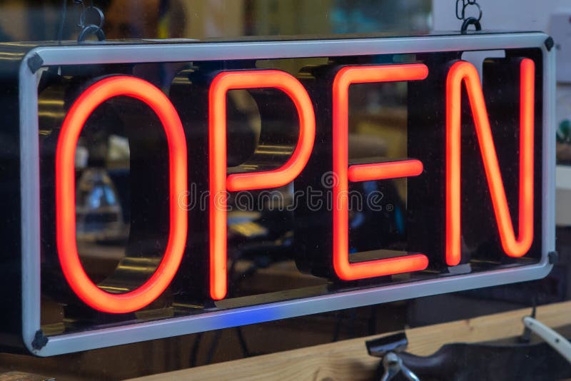 OPEN Neon Sign stock image. Image of shop, businesses - 272744241