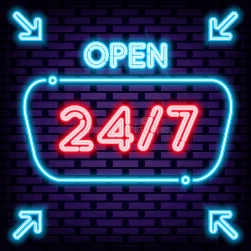 Open 24 7 Neon Stock Illustrations – 308 Open 24 7 Neon Stock ...