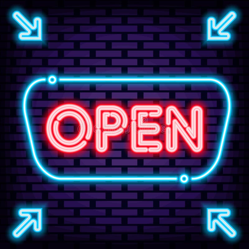 Open Neon Sign Vector. Neon Script. Night Bright Advertising Stock ...