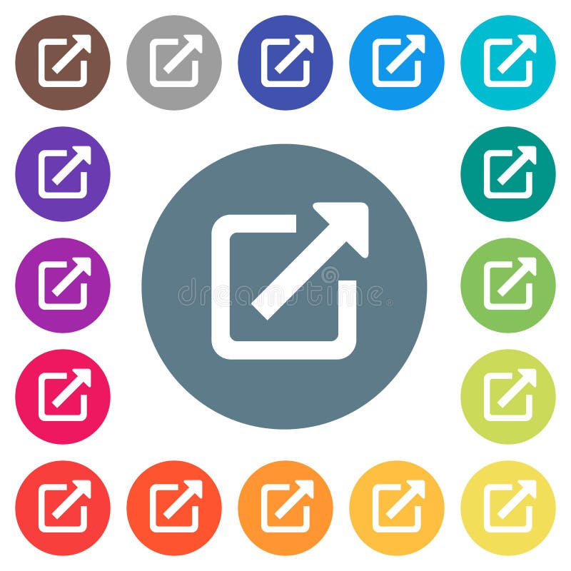 Open in New Window Flat White Icons on Round Color Backgrounds Stock ...