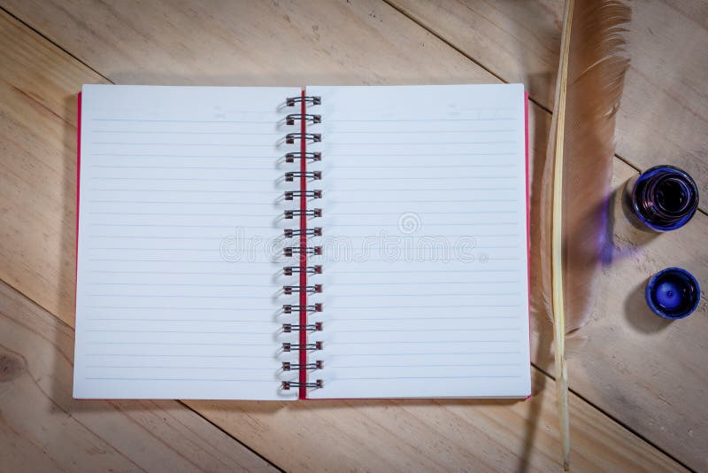 Open Note Book with Feather Pen Stock Image - Image of open, notepad ...