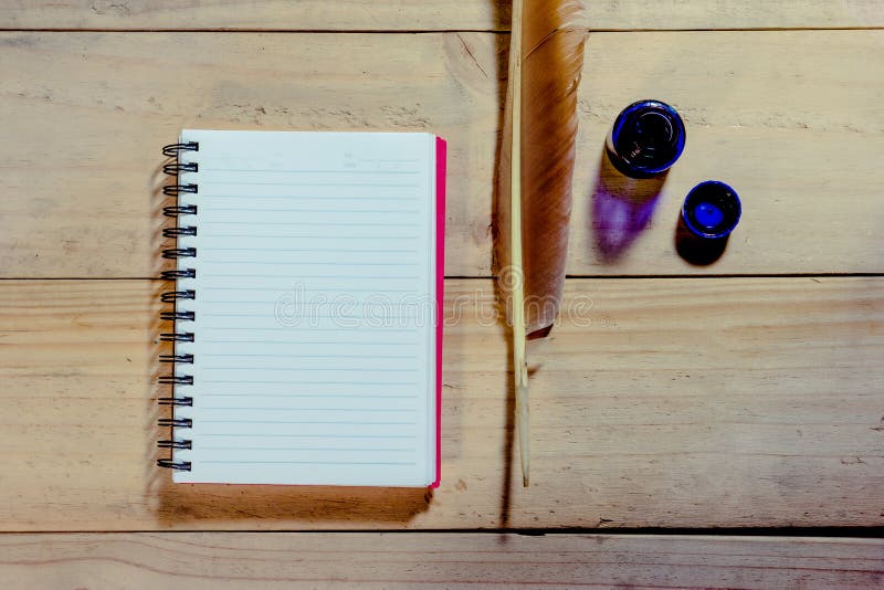 Open Note Book with Feather Pen Stock Photo - Image of ancient, blue ...