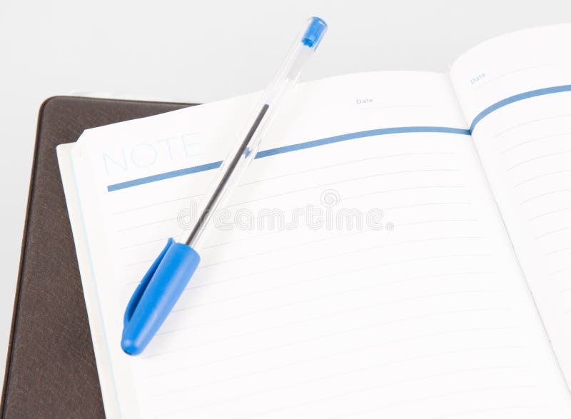 Open Note Book with Lined Pages Free Date Space and Ballpoint Pe Stock ...