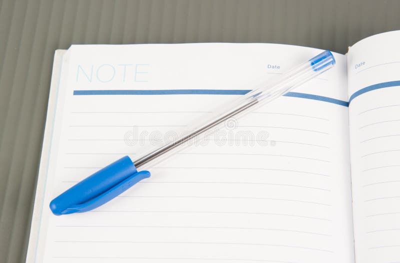 Open Note Book with Lined Pages Free Date Space and Ballpoint Pe Stock ...