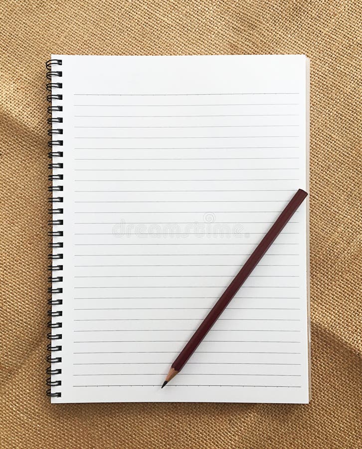 Open Note Book and Pencil on Sackcloth Table Stock Image - Image of ...