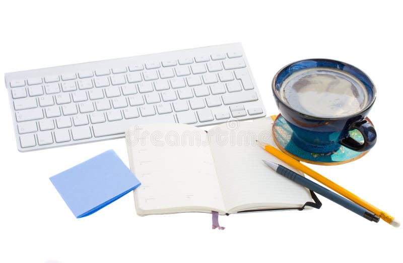 Open Note Pad on Working Table on White Stock Image - Image of ...