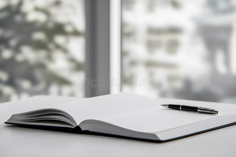 Open Notebook Black Pen White Desk Planning Work Ideas Creative Stock ...