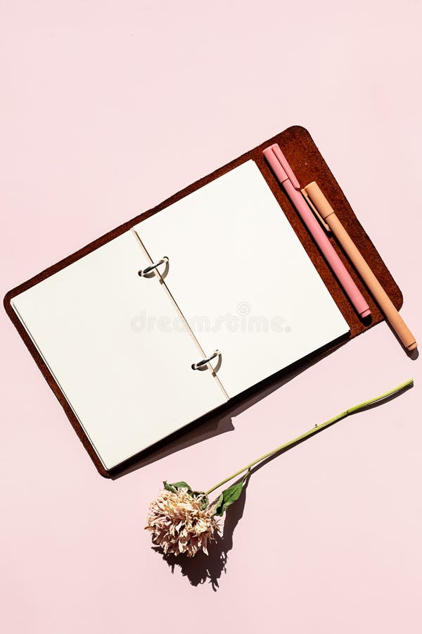 Open Notebook with Blank Pages, Pen and Dried Flower. Creativity and Writing Concept Stock Image ...