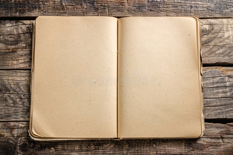 Open Notebook with Blank Sheets on the Wooden Table Stock Illustration ...