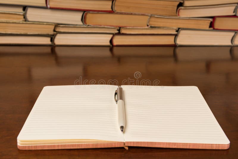Blank Notepad on the Table with Books Stock Photo - Image of open ...