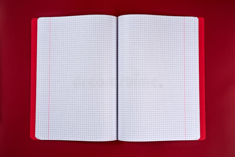 Open Notebook with Checkered Pages on a Red Background Stock Photo ...
