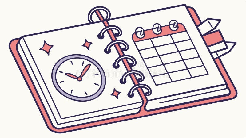 Open Notebook with Clock, Time Management Tool Vector Design Generative ...