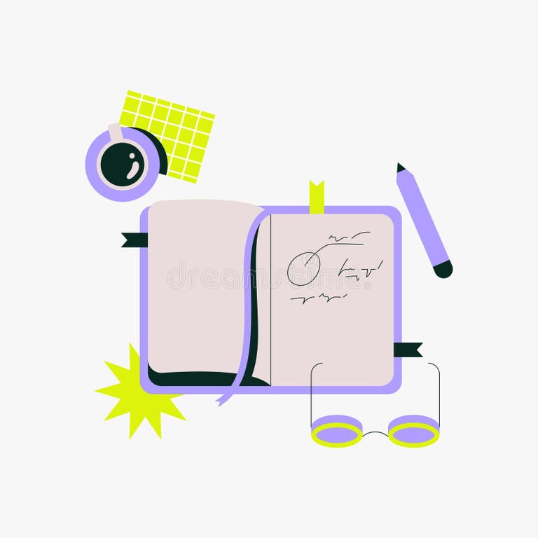 Open Notebook with Coffee, Pen, and Glasses on the Side Representing ...