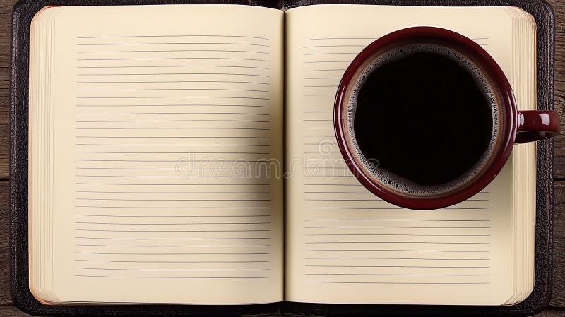 Open Notebook, Coffee, Wood Desk, Blank Pages, Morning Stock Image ...