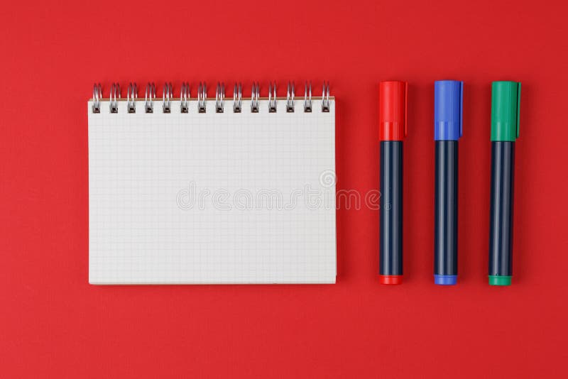 Open Notebook with Colored Markers Stock Image - Image of blank ...