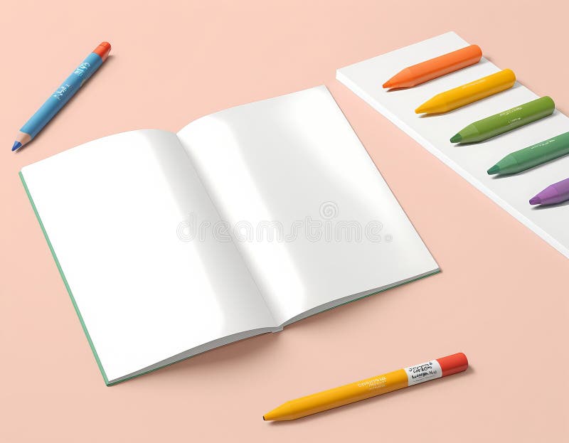 Open Notebook with Colorful Crayons on Pastel Background: Creative ...
