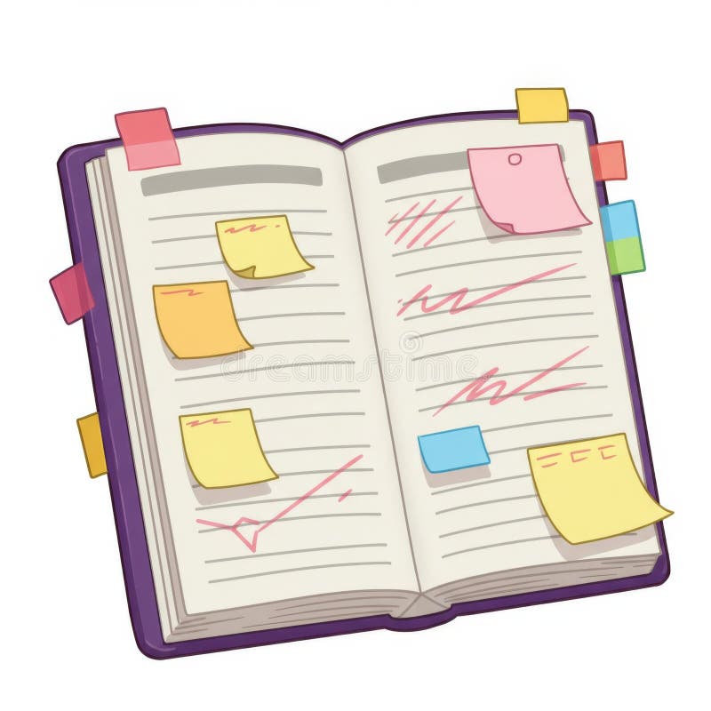 Open Notebook with Colorful Sticky Notes and Handwritten Notes Stock ...
