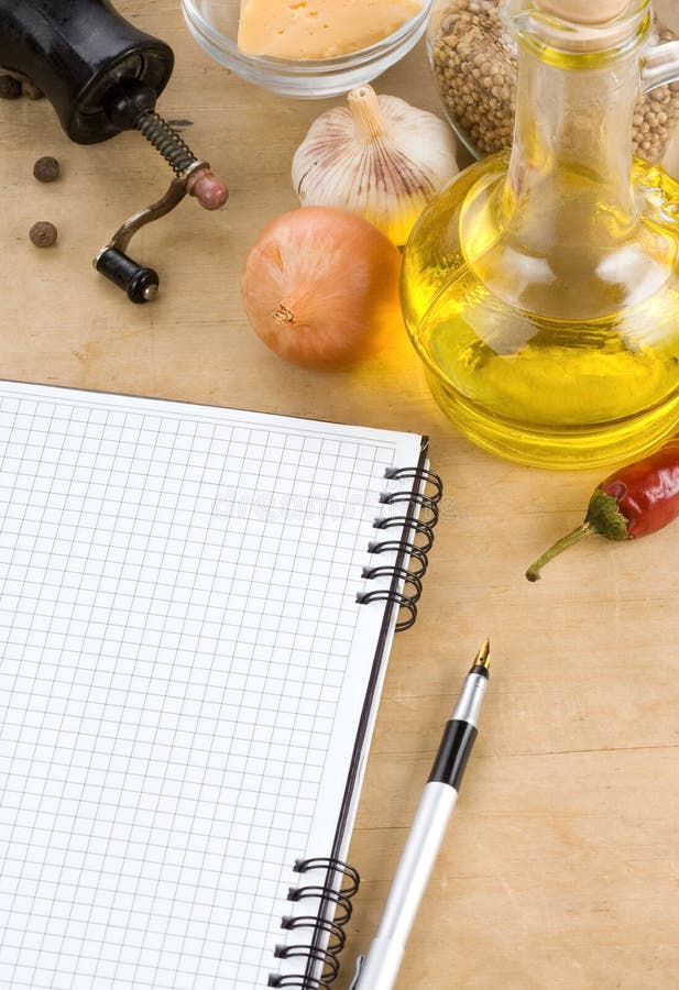 Open Notebook Cookbook Ready for Recipe Stock Photo - Image of olive ...