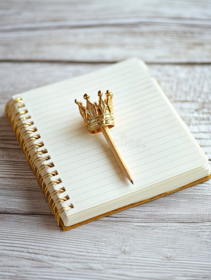 Open Notebook with Crown Pencil Resting on Bright Wooden Desk ...