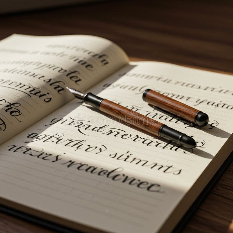 An Open Notebook with Elegant Calligraphy, Featuring Flowing, Cursive ...
