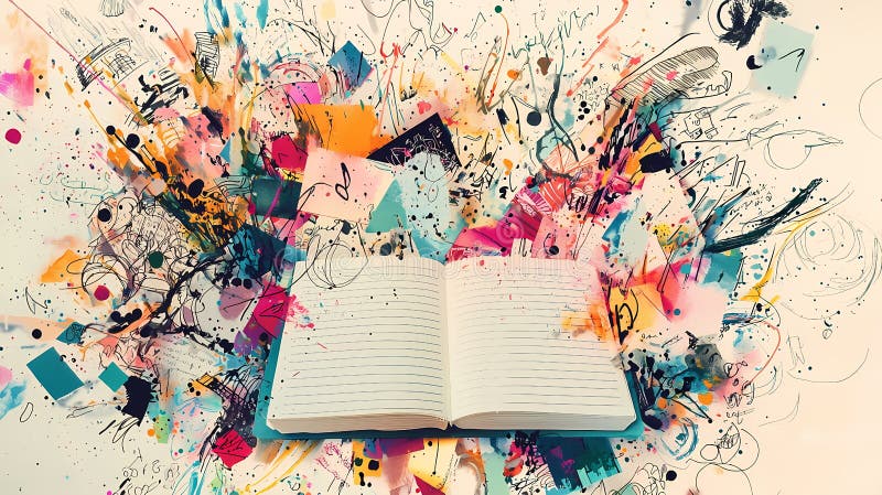 Open Notebook Exploding with Creative Ideas and Colorful Doodles Stock ...