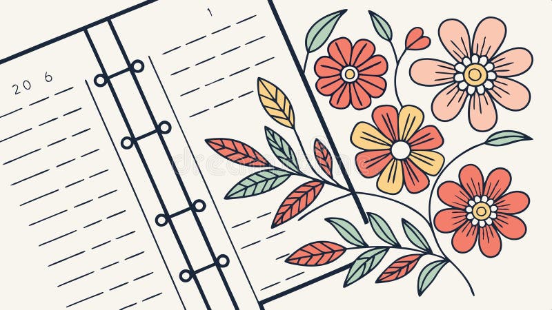 Open Notebook with Flowers, Writing, and Floral Stationery Vector ...