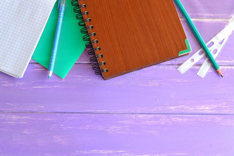 Open Notebook, Folder for Papers, Brown Notepad, Pencil, Two Files, Pen ...