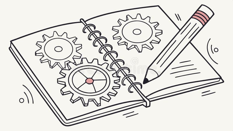 Open Notebook with Gears, Mechanical Notes and Process Documentation ...