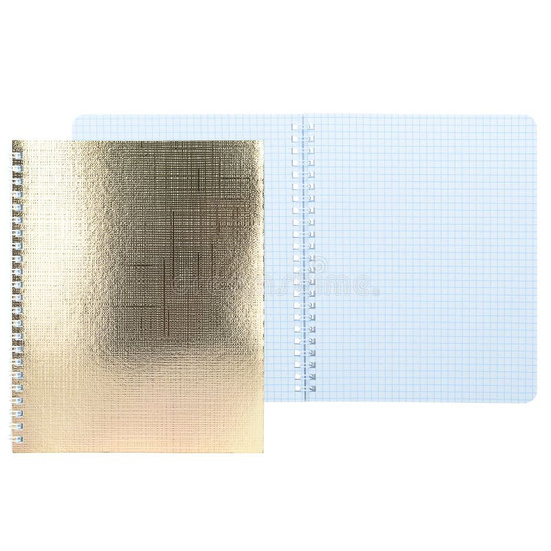 Open Notebook with Gold Cover Isolated on White Background, Layout ...