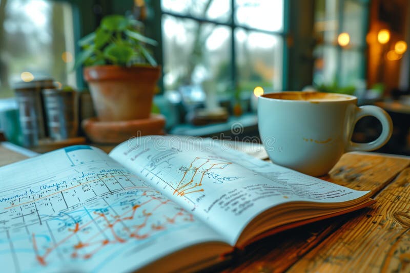 Open Notebook with Handwritten Notes and a Cup of Coffee on a Wooden ...