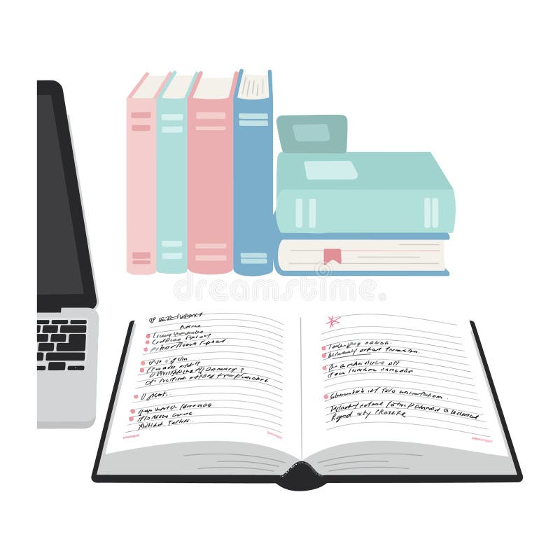 Open Notebook with Handwritten Notes and Pastel Colored Books Next To ...