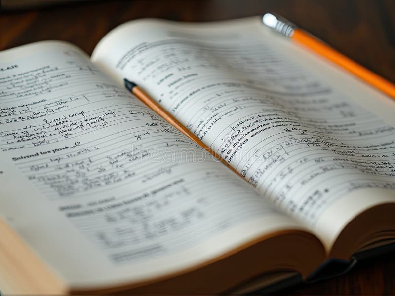 Open Notebook with Handwritten Notes and Pencil, Ai Stock Photo - Image ...