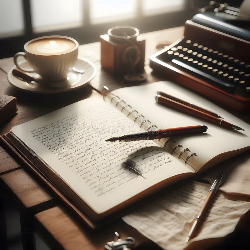 An Open Notebook with Handwritten Text on a Table, Accompanied by a Pen ...