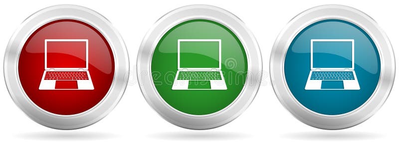 Open Notebook, Laptop, Mobile Computer Vector Icon Set. Red, Blue and ...