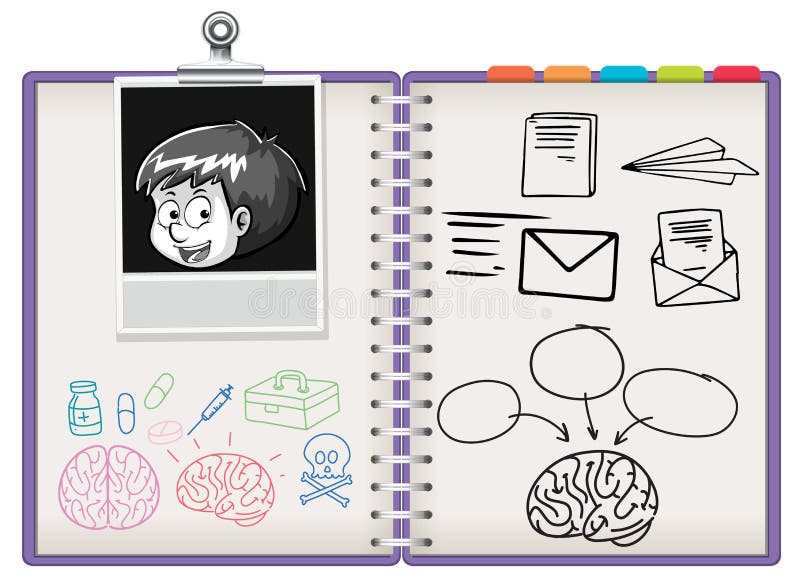 Open notebook with note stock illustration. Illustration of clipart ...