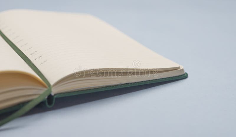 Open Notebook on Office Desk, Side View, Close Up Stock Image - Image ...