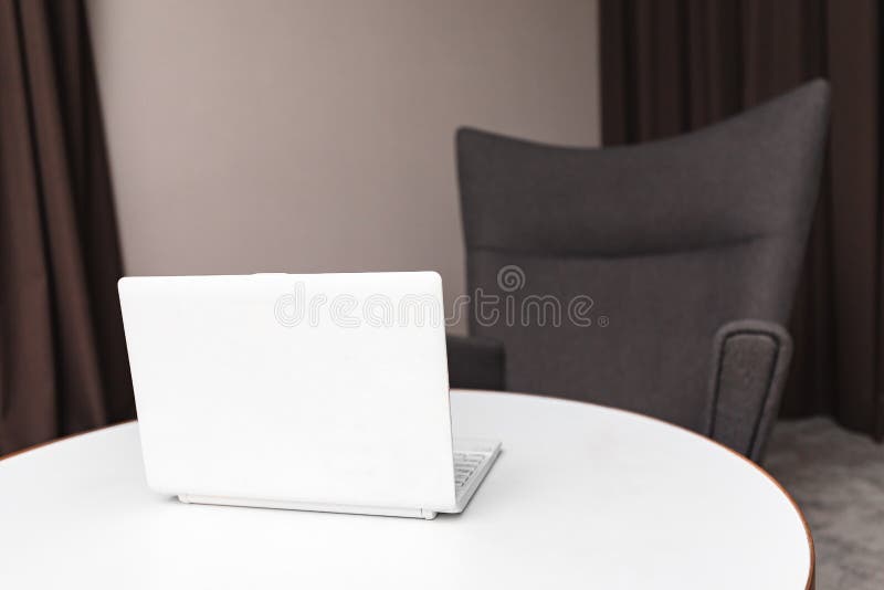 Notebook Pc in Empty Interior Stock Image - Image of furniture, device ...