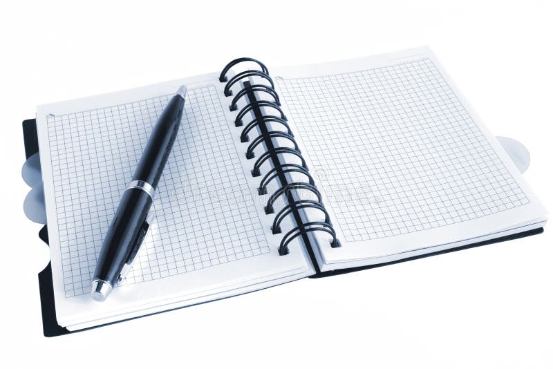 Open Notebook and Pen, with Blue Tint Stock Photo - Image of object ...