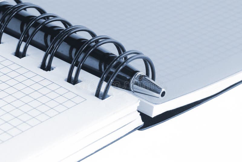 Open Notebook and Pen, with Blue Tint Stock Photo - Image of object ...