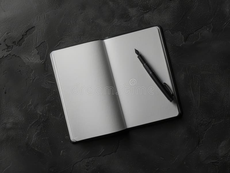 Open Notebook with Pen on a Dark Textured Surface Stock Illustration ...