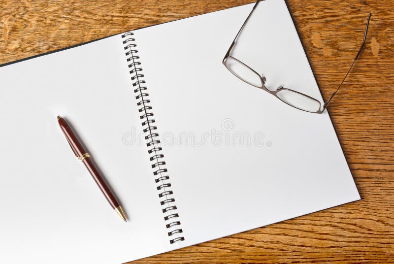 Open Notebook with Pen and Glasses Stock Photo - Image of notebook ...