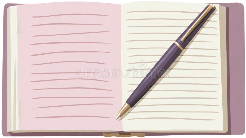 Open Notebook with Pen stock illustration. Illustration of journal ...