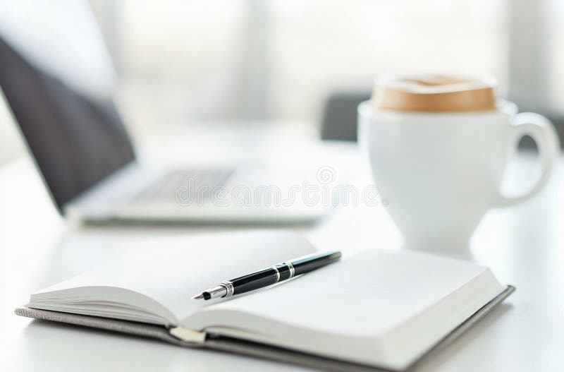 Open Notebook, Pen, Minimalist Workspace Stock Illustration ...