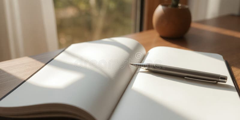 Open Notebook with Pen Ready for Writing Stock Illustration ...