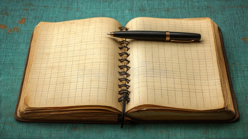 Open Notebook and Pen Resting on a Textured Surface for Writing or ...